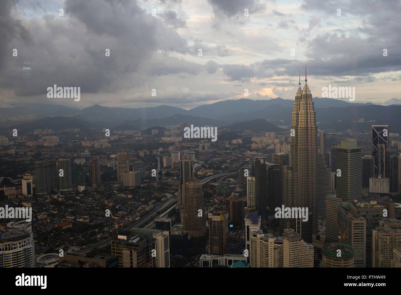 The Kuala Lumpur skyline with the Petronas Twin Towers in view Stock ...