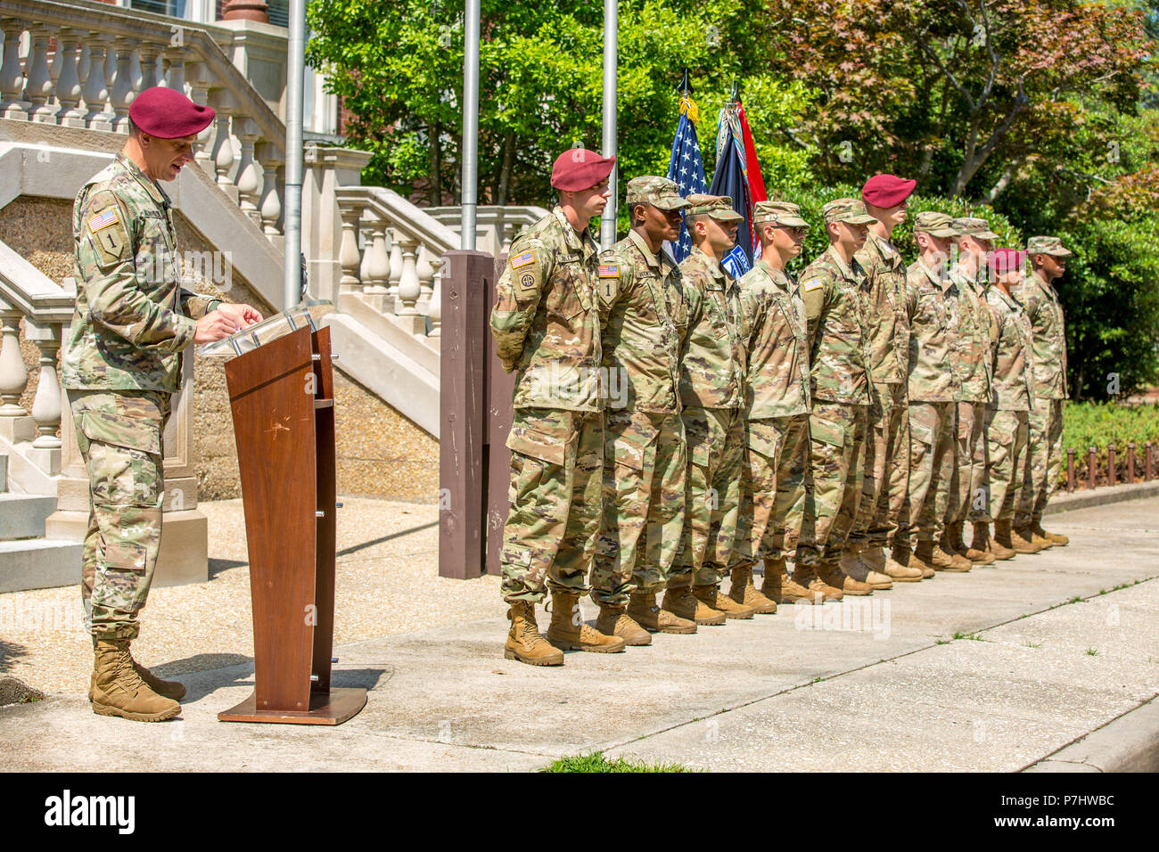 U. S. Army Command Sgt. Maj. Charles W. Albertson talks to the audience ...