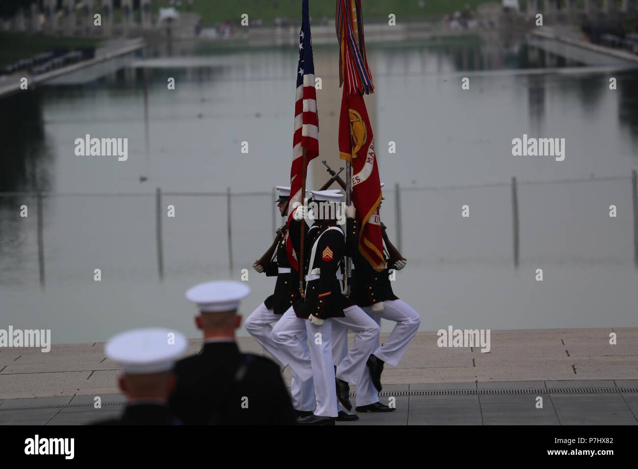 Marines with the U.S. Marine Corps Color Guard prepare to march the ...