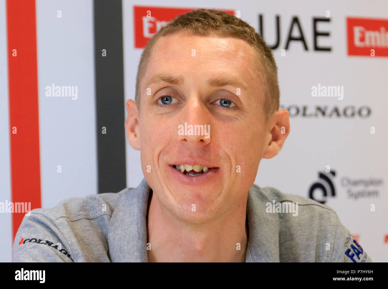 UAE Team Emirates' Dan Martin during the press conference in Cholet ...