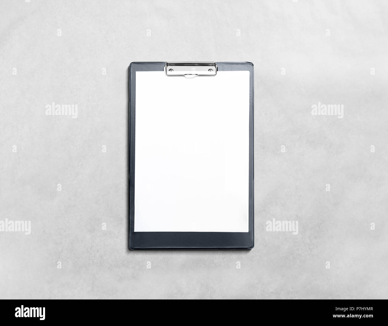Blank black clipboard with white pages mockup, isolated in textured ...