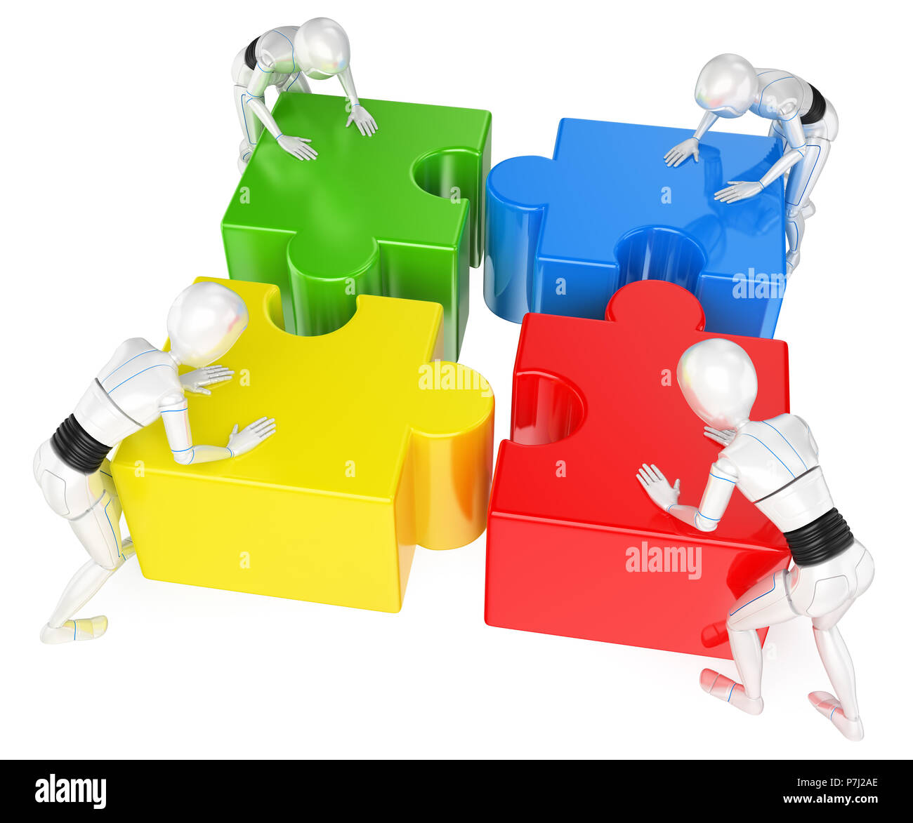 3d futuristic android illustration. Humanoid robot solving the puzzle ...