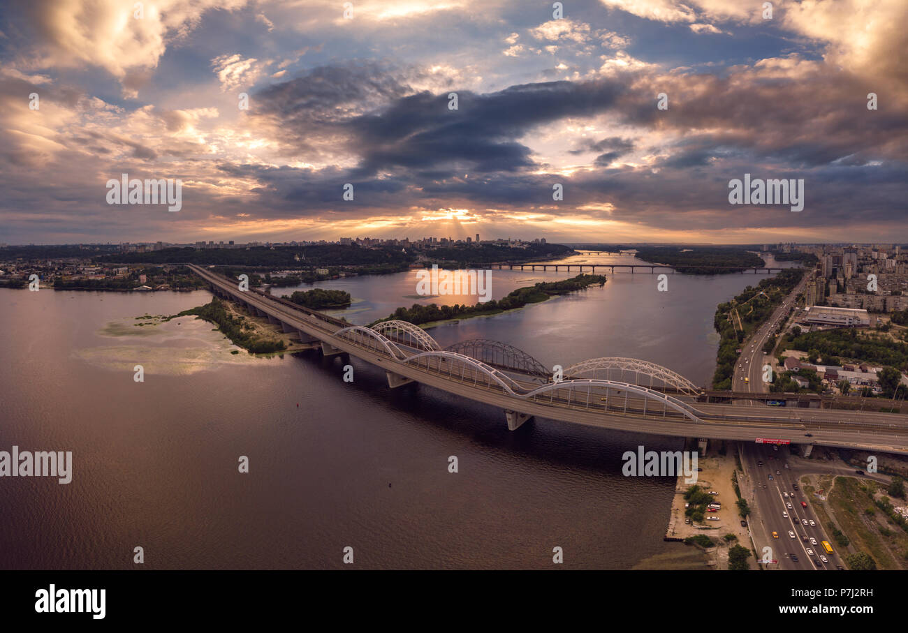 Kiev bridge aerial view. Panorama Stock Photo - Alamy