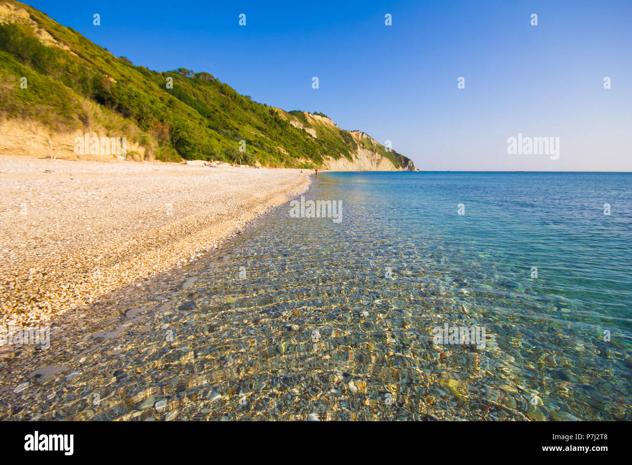 Crystalline sea on the Mezzavalle beach in the park of Monte Conero ...