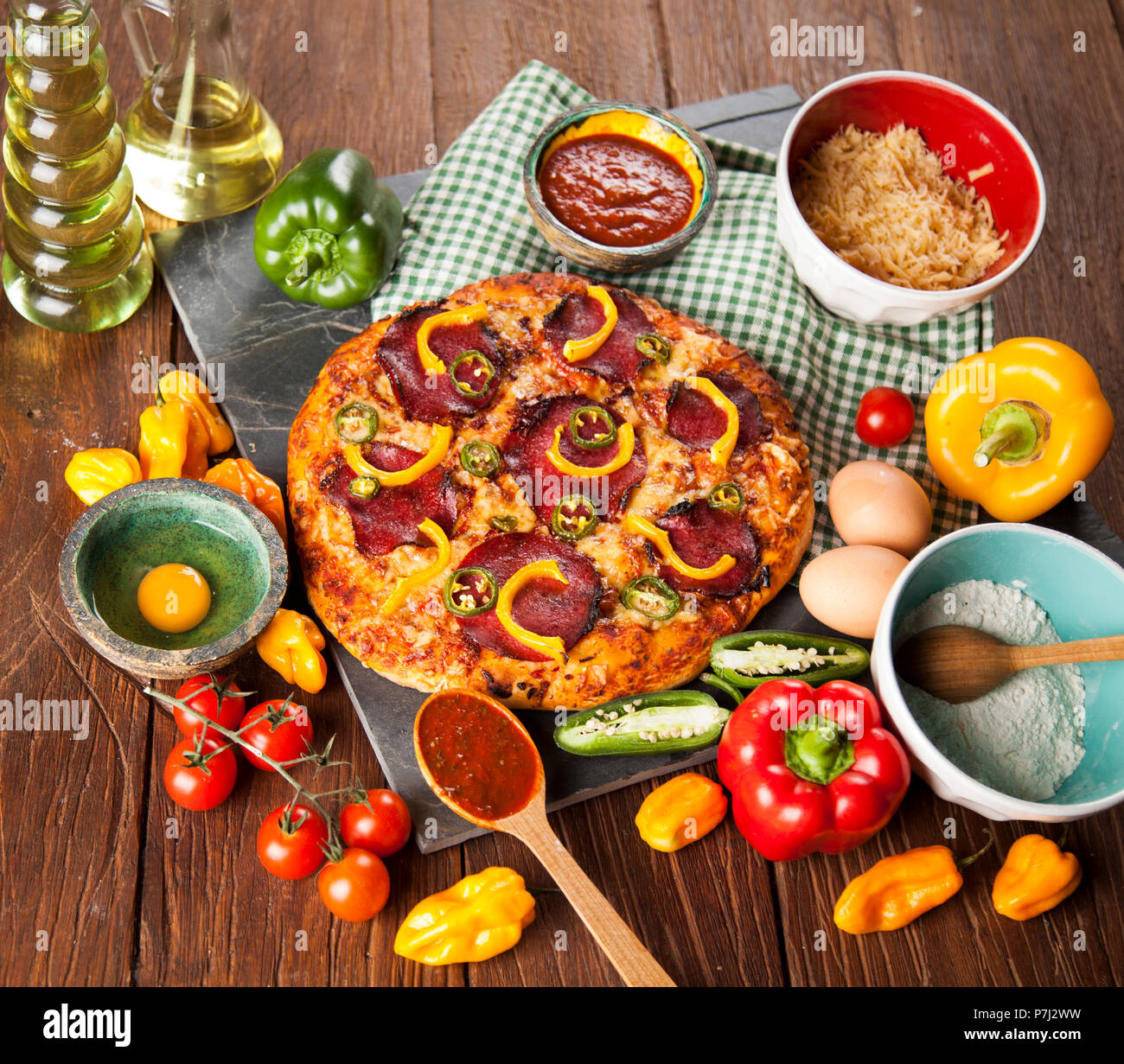 Fresh italian pizza on wood. Fast food Stock Photo - Alamy