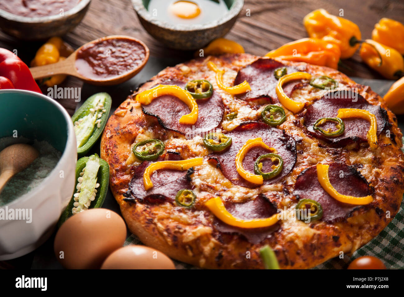 Fresh italian pizza on wood. Fast food Stock Photo - Alamy