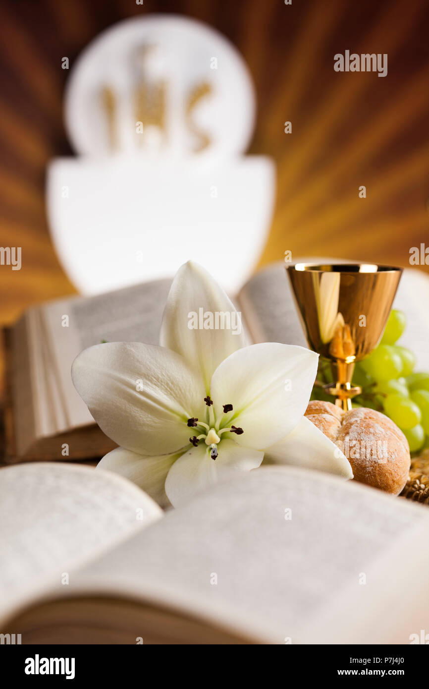 Holy Communion Bread, Wine for christianity religion Stock Photo - Alamy