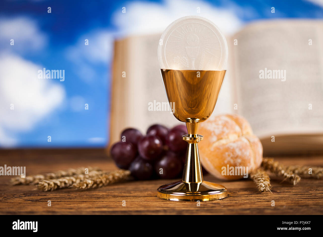 Holy Communion Bread, Wine for christianity religion Stock Photo - Alamy