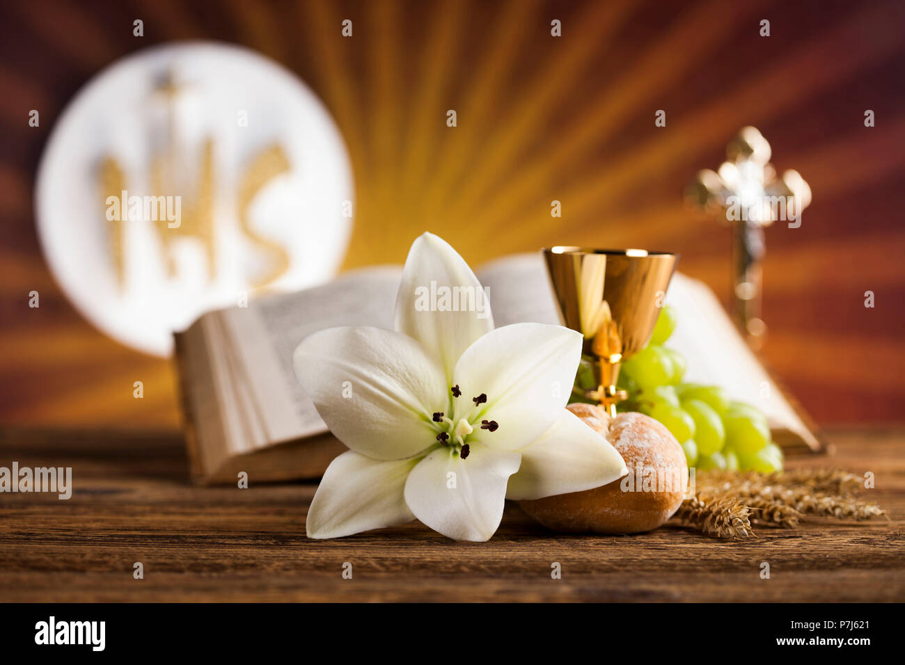 Holy Communion Bread, Wine for christianity religion Stock Photo - Alamy