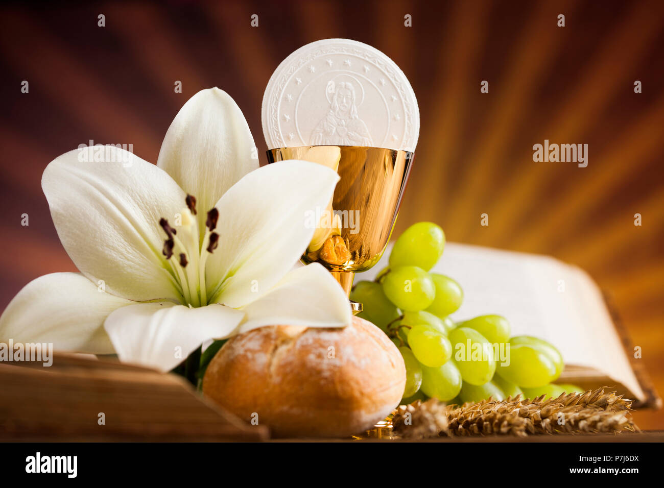 Holy Communion Bread, Wine for christianity religion Stock Photo - Alamy