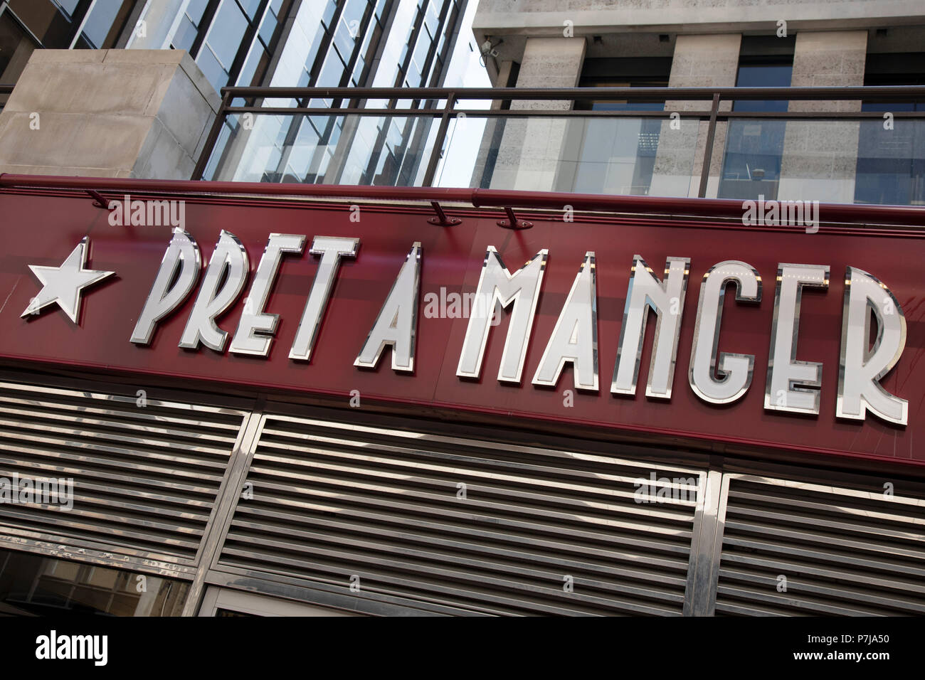 Sign for the sandwich shop and brand Pret A Manger in Birmingham ...