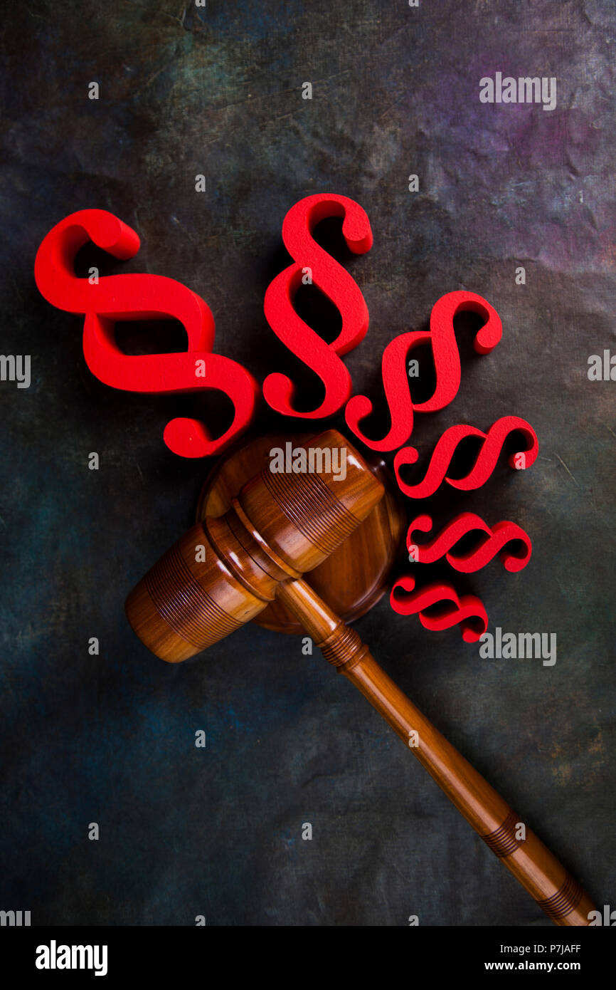 Mallet, Law, legal code and scales of justice concept and paragraph ...