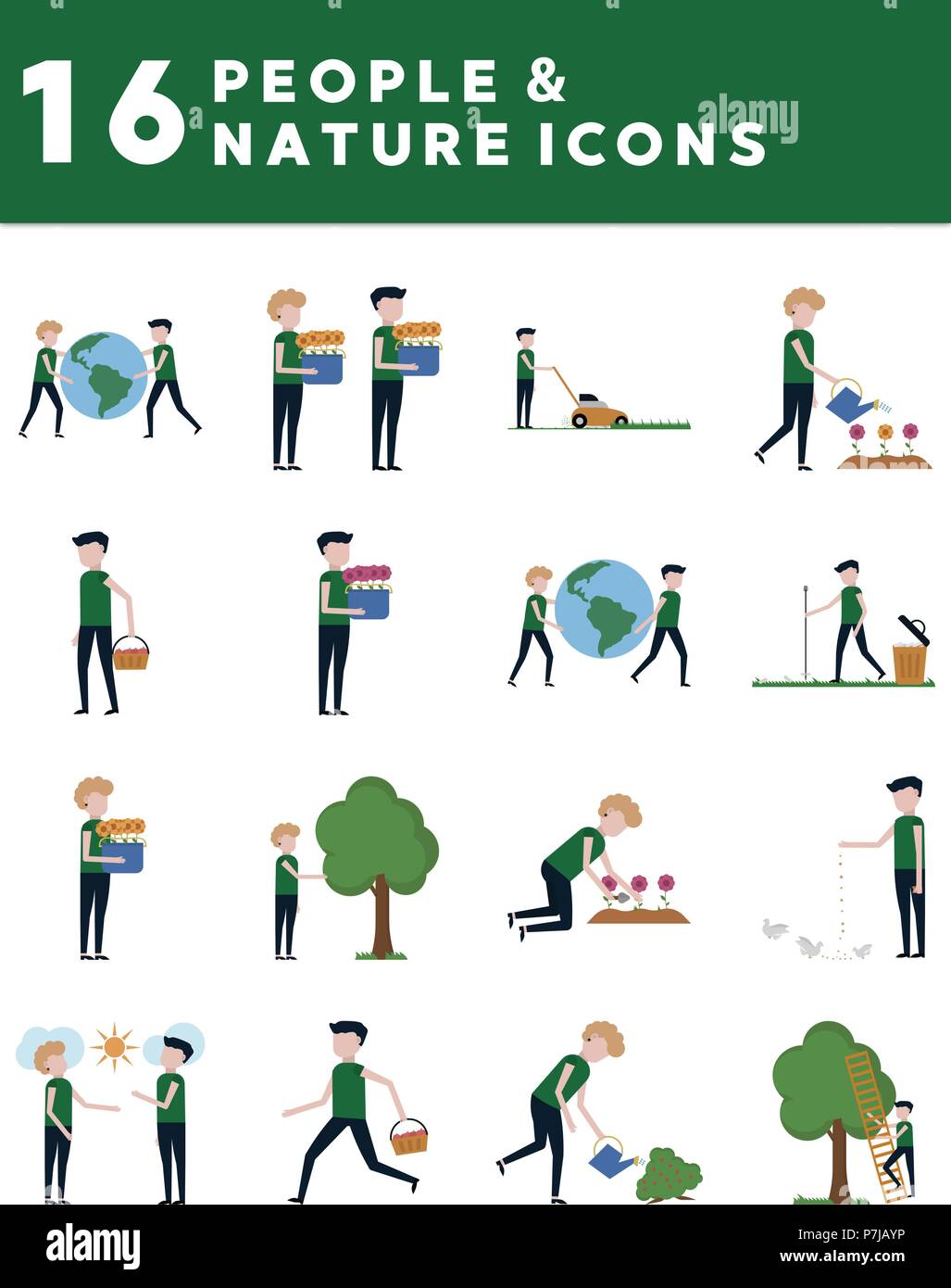 People and nature, icons16 icons in a flat style Stock Vector Image ...
