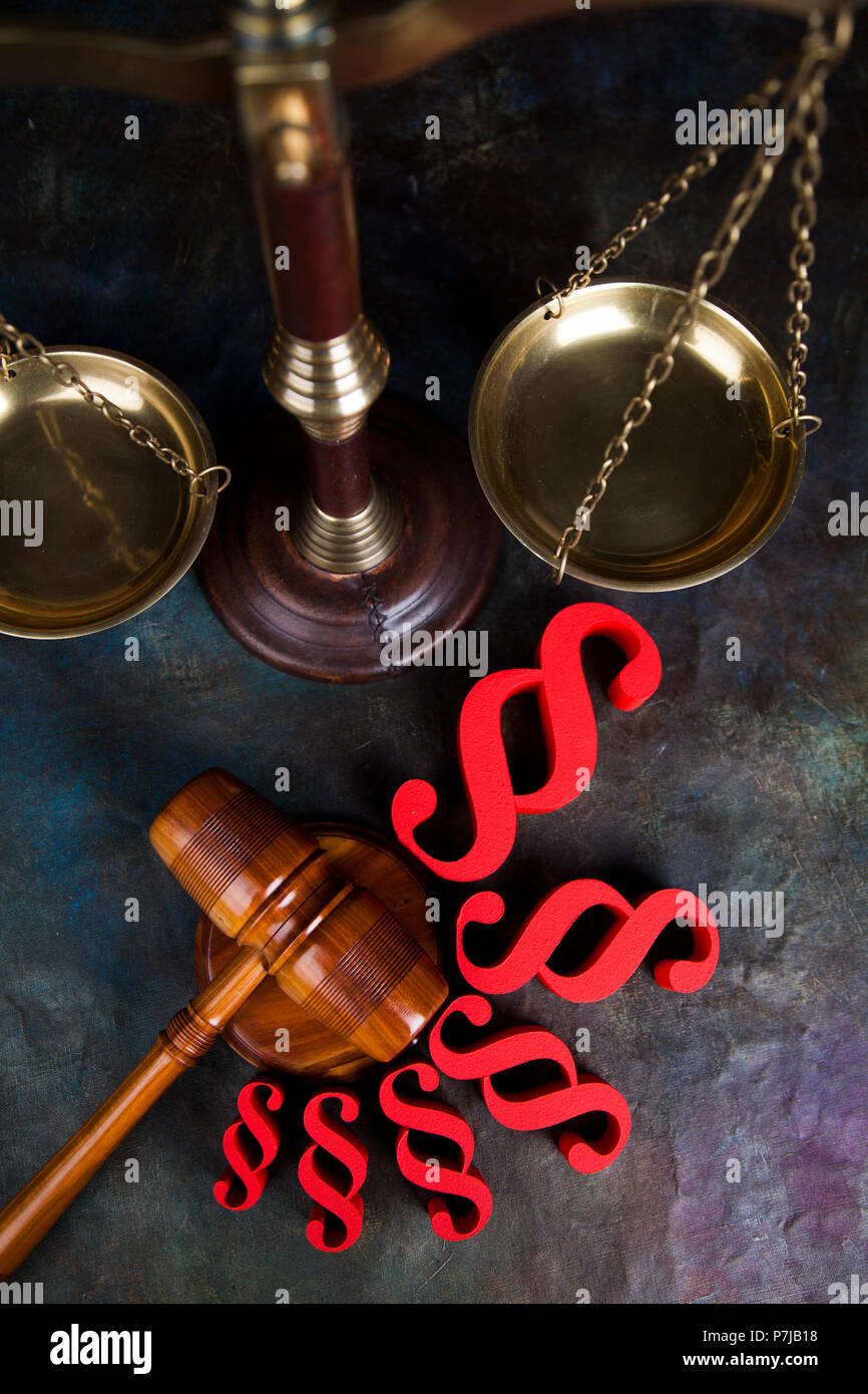 Mallet, Law, legal code and scales of justice concept and paragraph ...