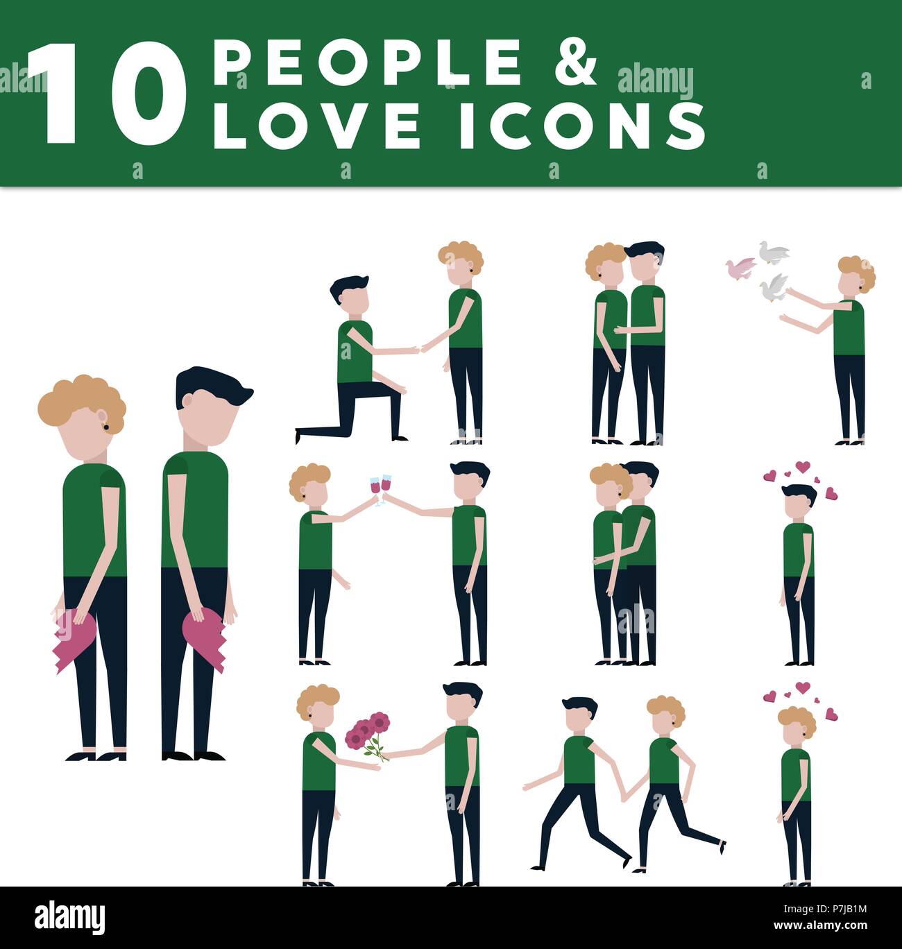 Couple in love icons, 10 icons in a flat style Stock Vector Image & Art ...