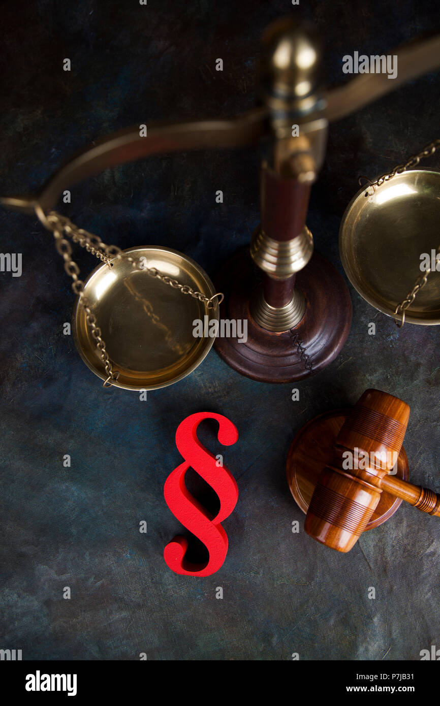 Mallet, Law, legal code and scales of justice concept and paragraph ...