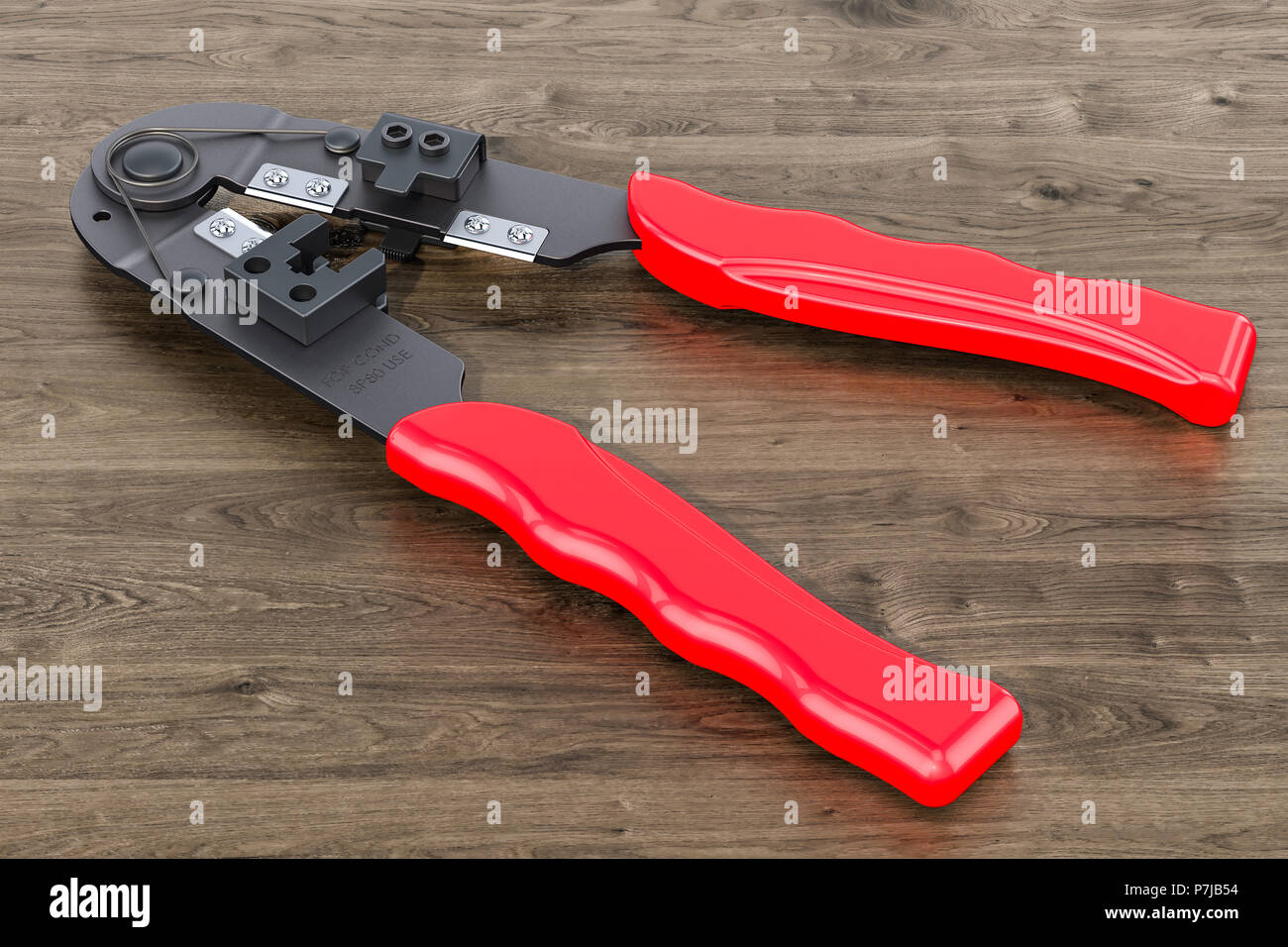 Crimper, crimp tool on the wooden table, 3D rendering Stock Photo - Alamy