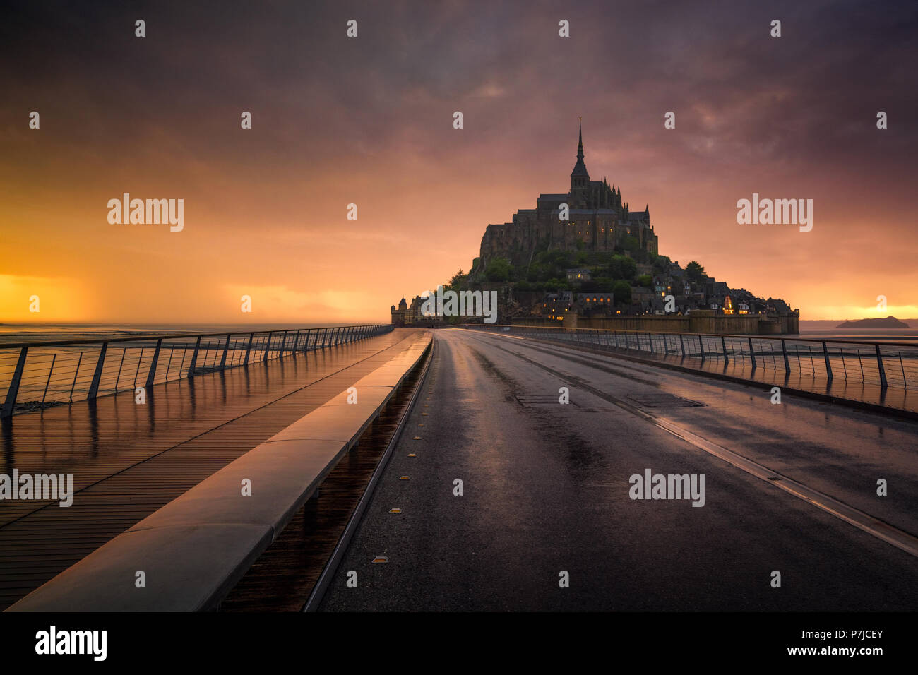 Mont Saint-Michel at sunset, Avranches, Normandy, France Stock Photo ...