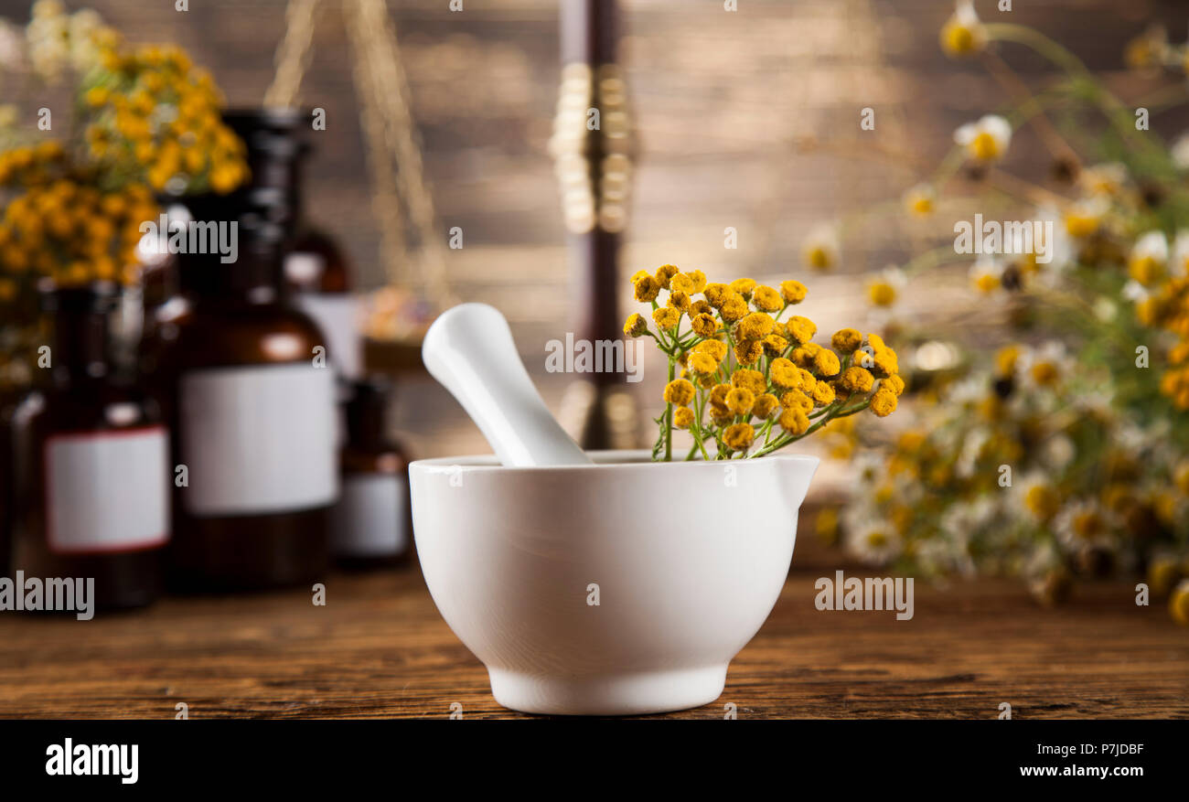 Fresh medicinal, healing herbs on wooden Stock Photo - Alamy