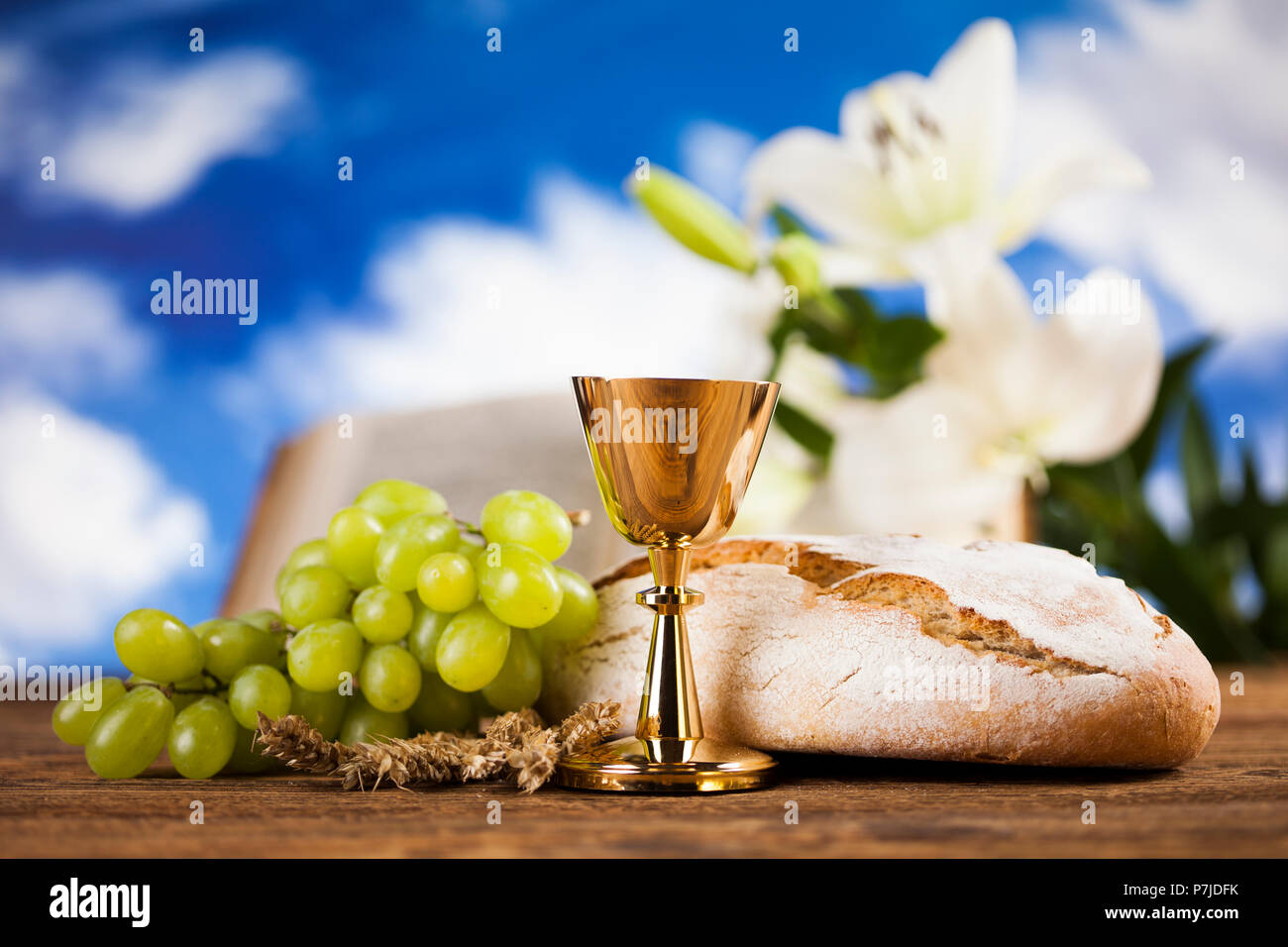 Holy Communion Bread, Wine for christianity religion Stock Photo - Alamy