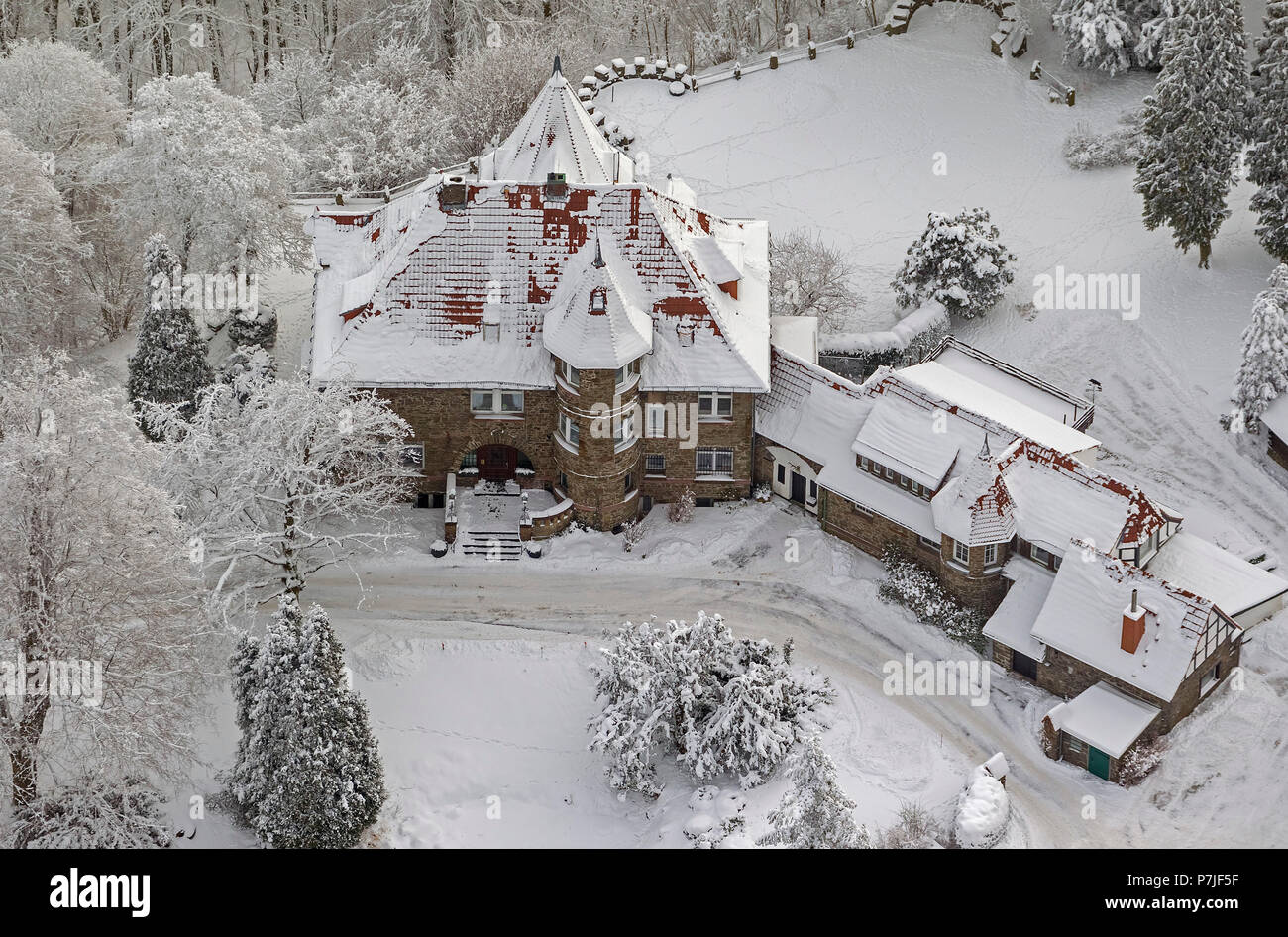 Aerial photo, Am Waltenberg, winter in Winterberg, Winterberg ...