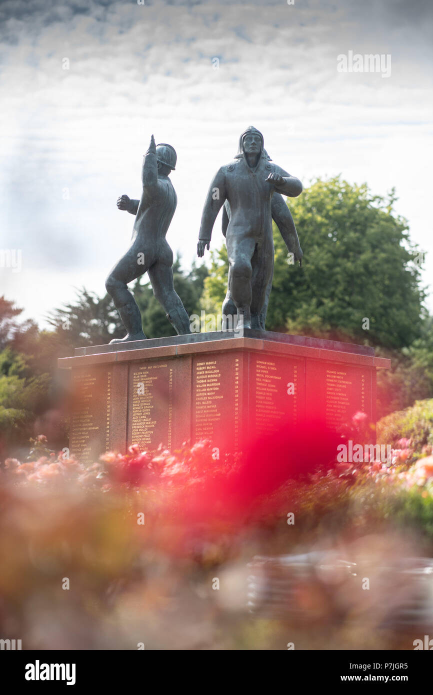 A statue in the Piper Alpha Memorial Garden in Aberdeen's Hazlehead ...