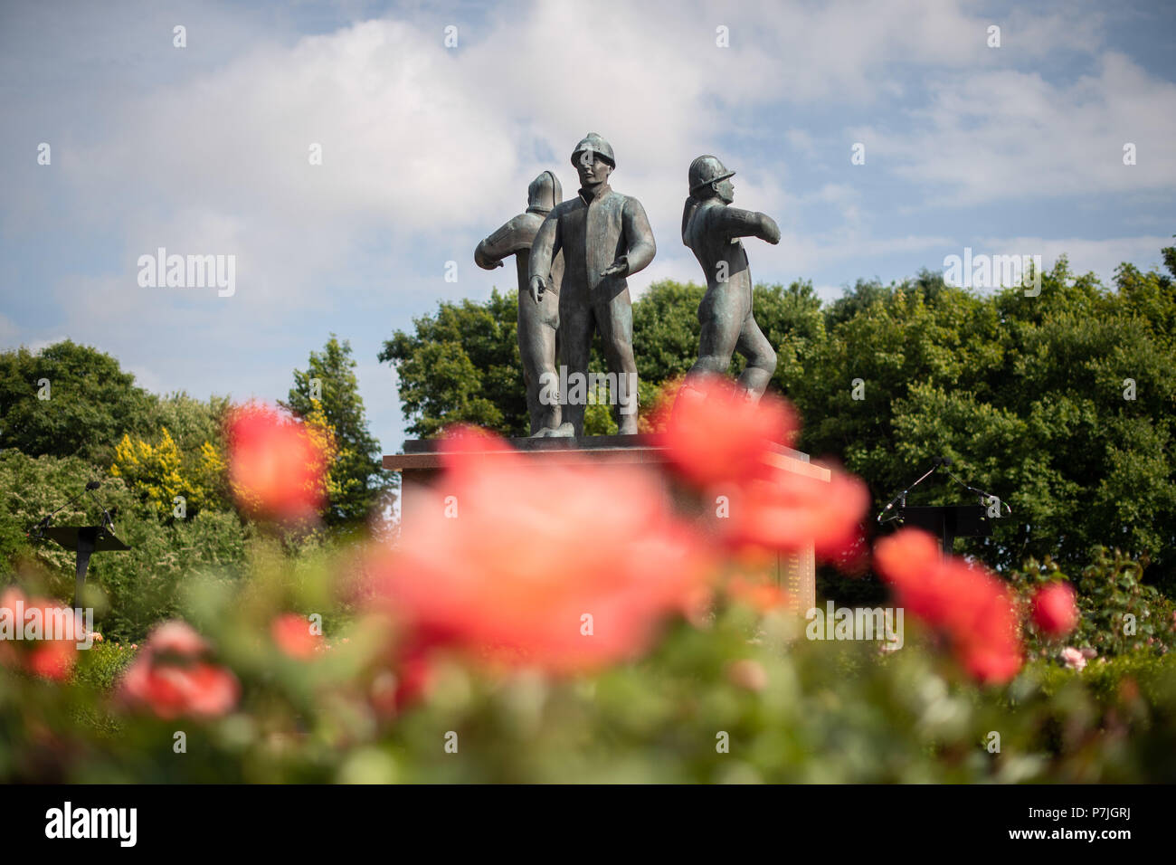 A statue in the Piper Alpha Memorial Garden in Aberdeen's Hazlehead ...
