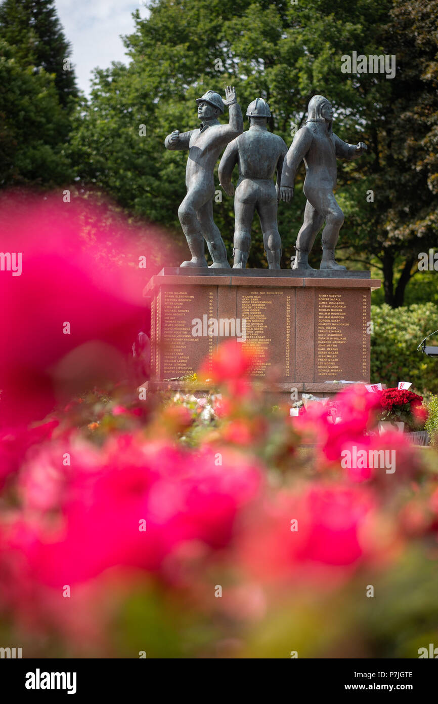 A statue in the Piper Alpha Memorial Garden in Aberdeen's Hazlehead ...