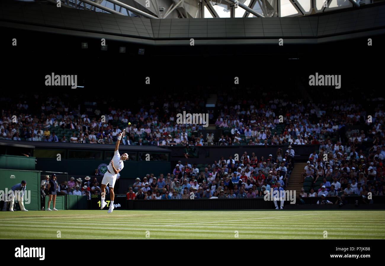 Roger Federer in action on day five of the Wimbledon Championships at ...