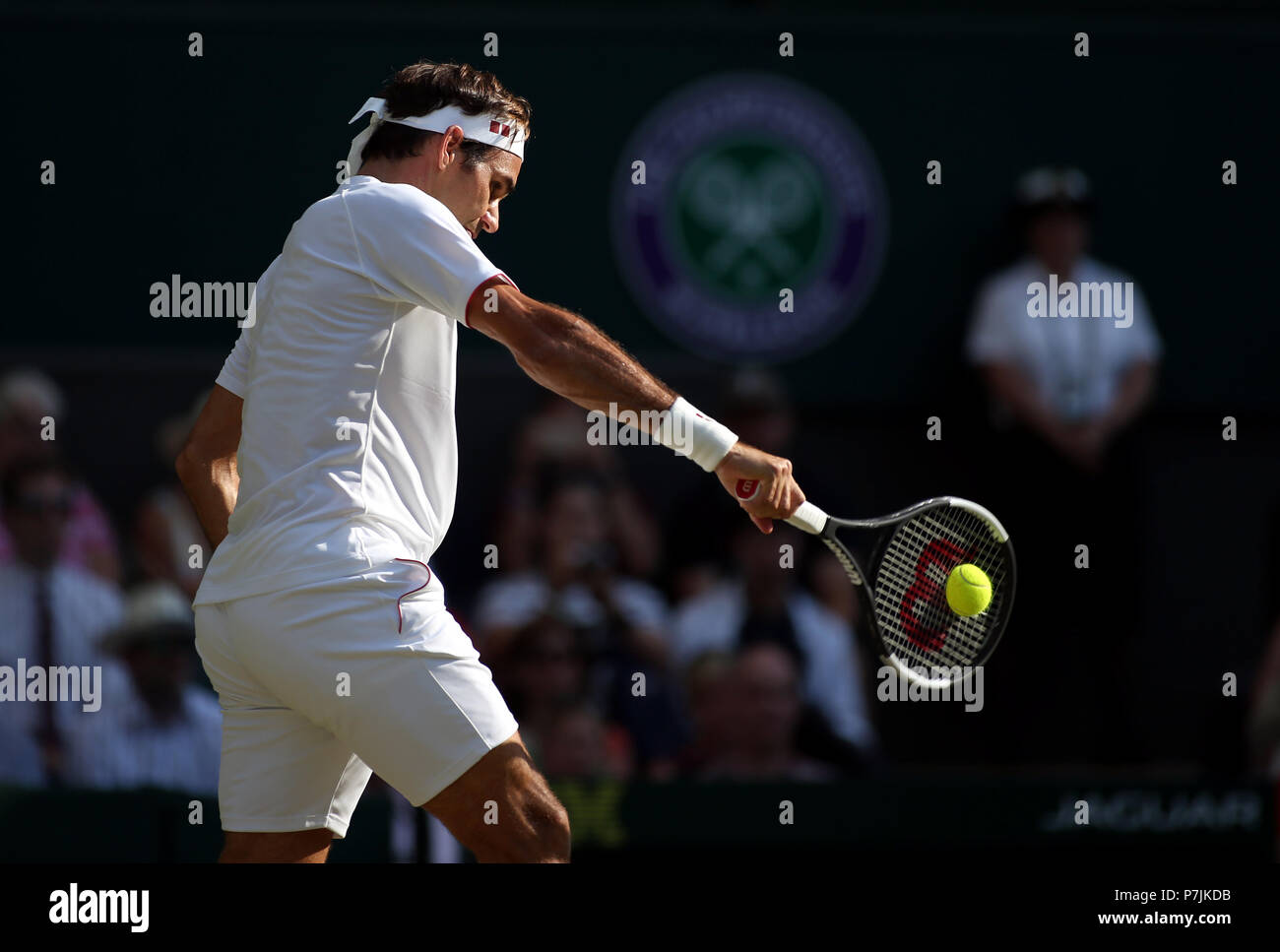 Roger Federer in action on day five of the Wimbledon Championships at ...