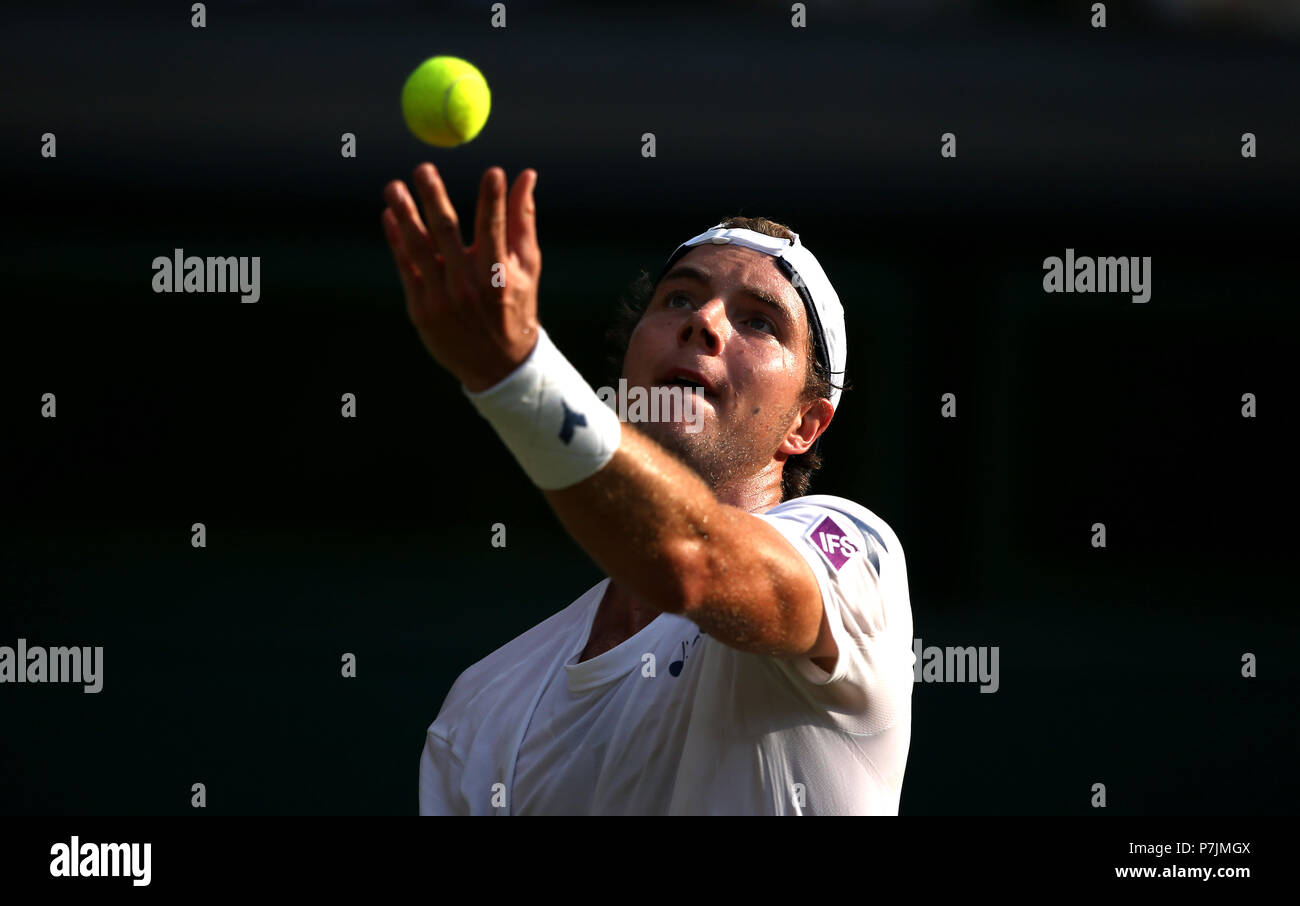 Jan-Lennard Struff serves on day five of the Wimbledon Championships at ...
