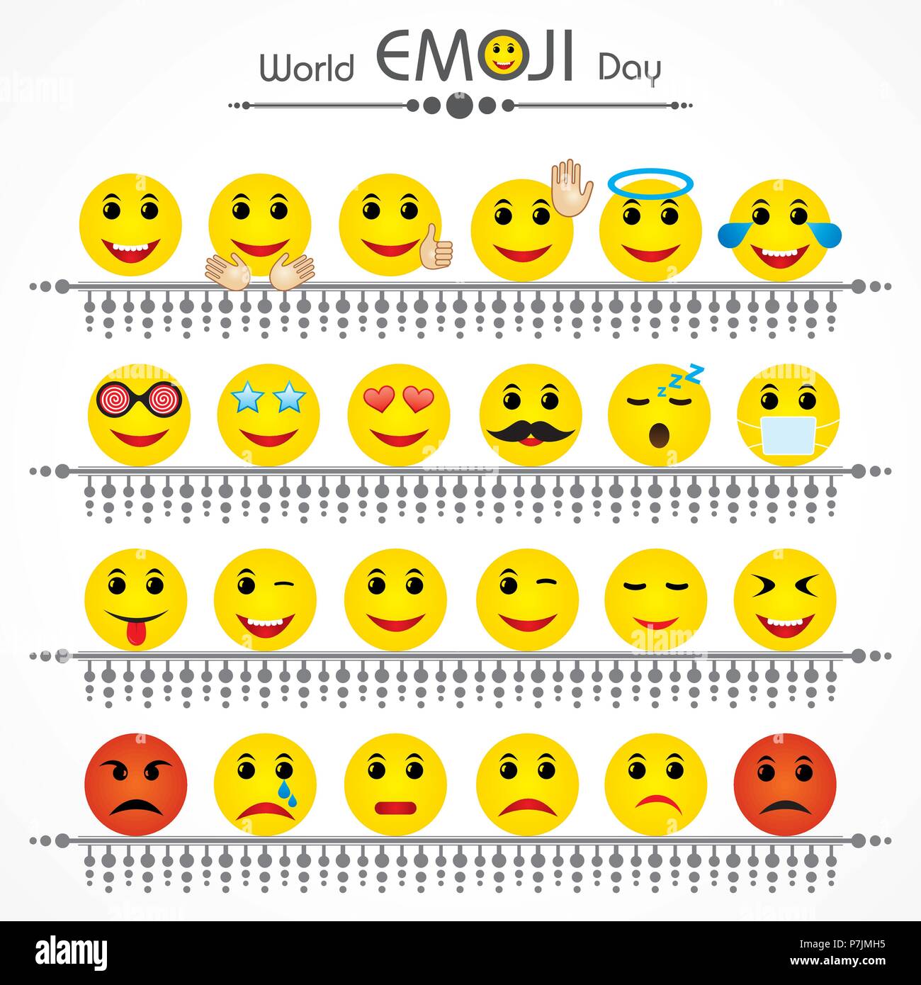 World emoji day greeting card design template with different feelings ...