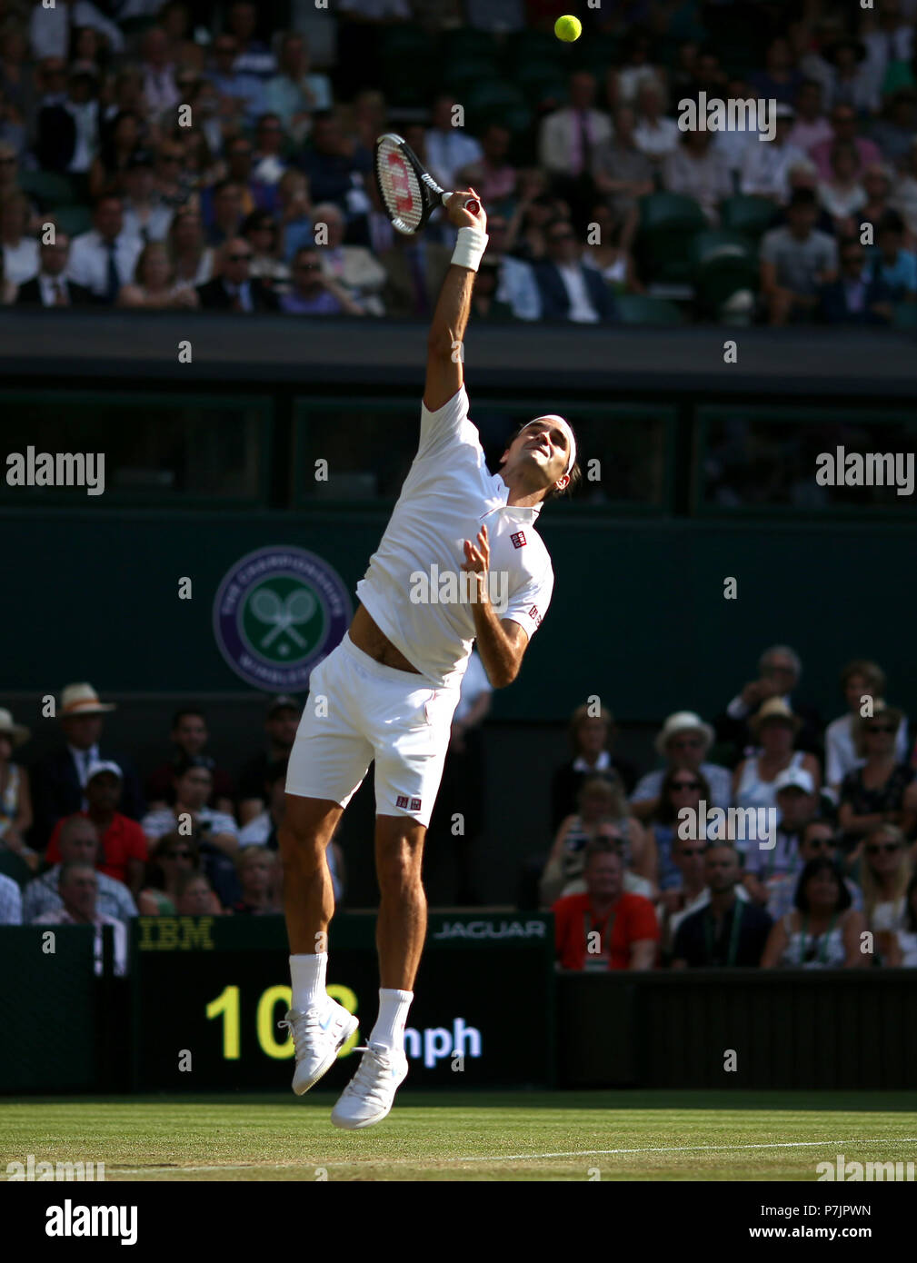 Roger Federer in action on day five of the Wimbledon Championships at ...