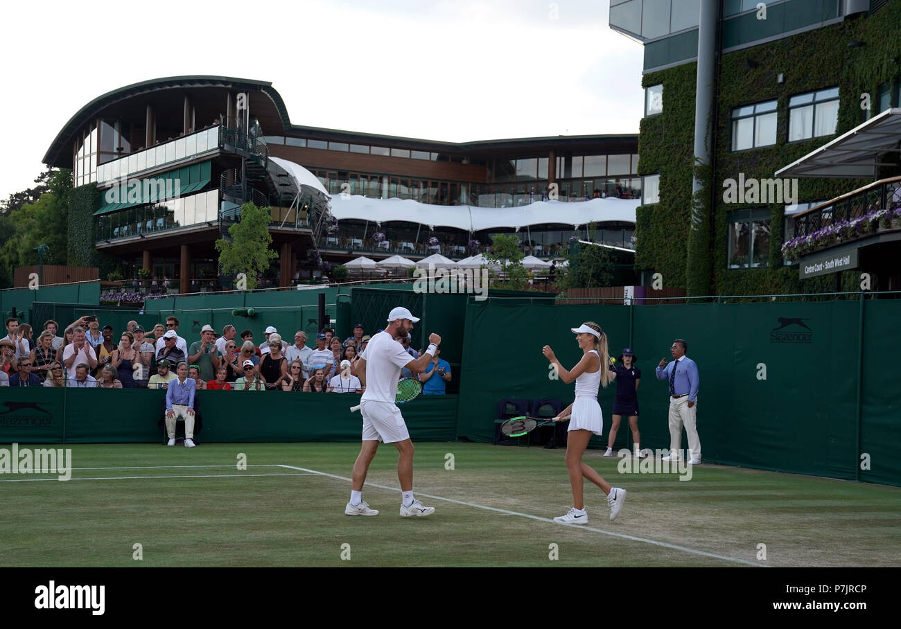 Katie Boulter and Luke Bambridge in action in their doubles match on ...