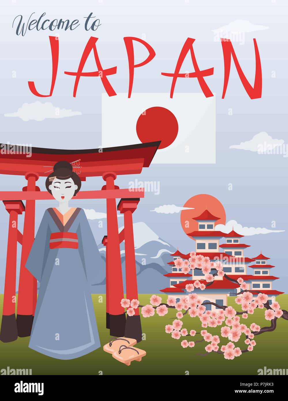 Welcome to Japan poster. Japanese symbols vector illustration. Colorful ...