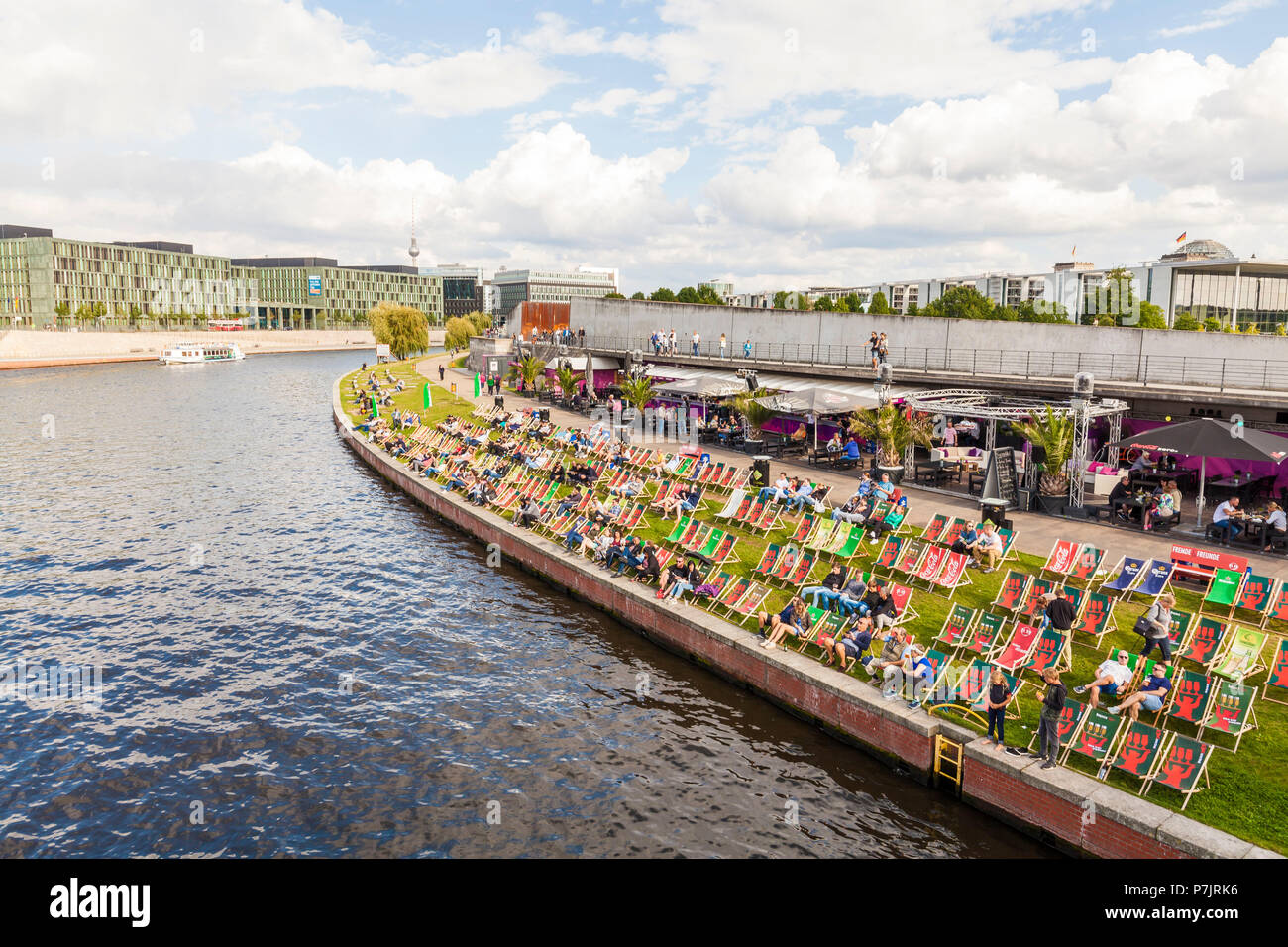 Germany, Berlin, city centre, Spree River, riverside, Capital Beach Bar ...