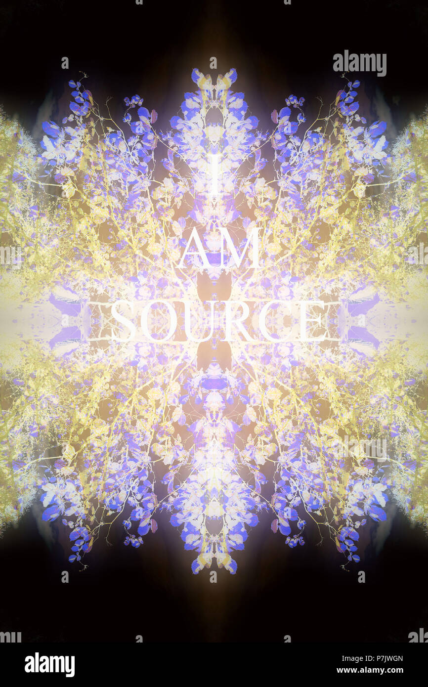 Photographic flower mandala, lettering, I Am Source Stock Photo - Alamy