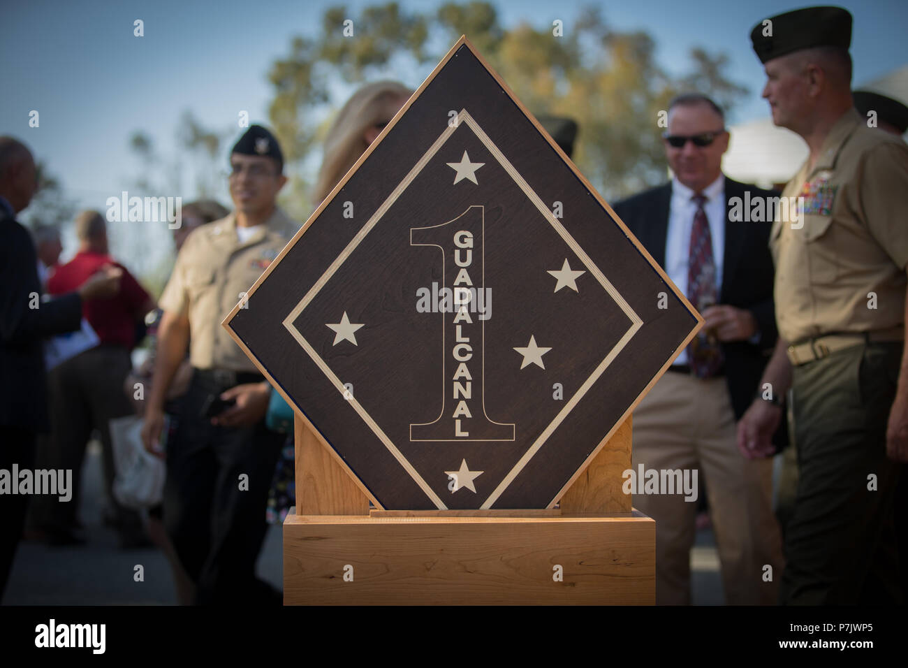 The first Marine Division logo is imprinted on the back of a shadow box ...