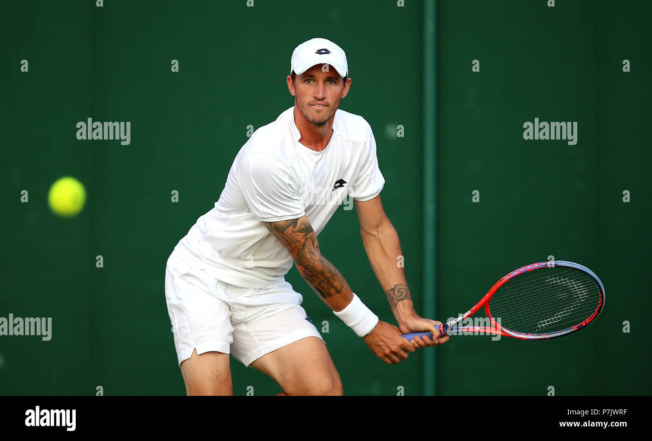Dennis Novak in action on day five of the Wimbledon Championships at ...