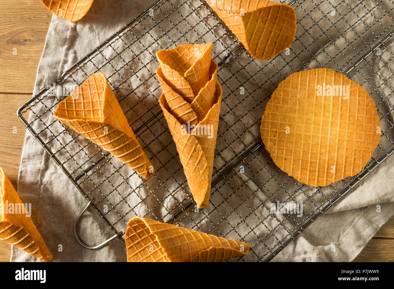 Crunchy Homemade Waffle Ice Cream Cones Ready to Eat Stock Photo - Alamy