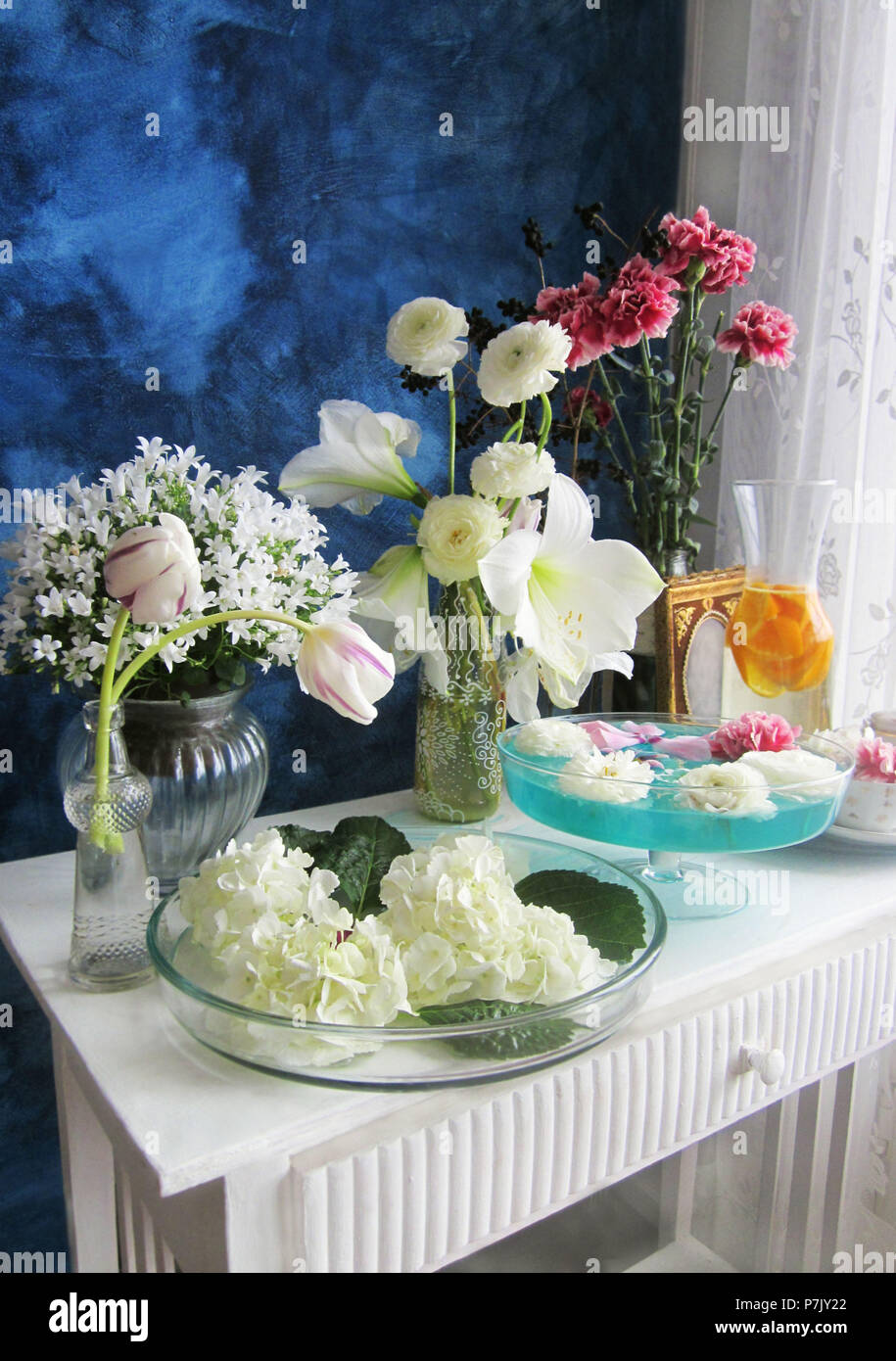 still life, sideboard, flowers, vases, different Stock Photo - Alamy