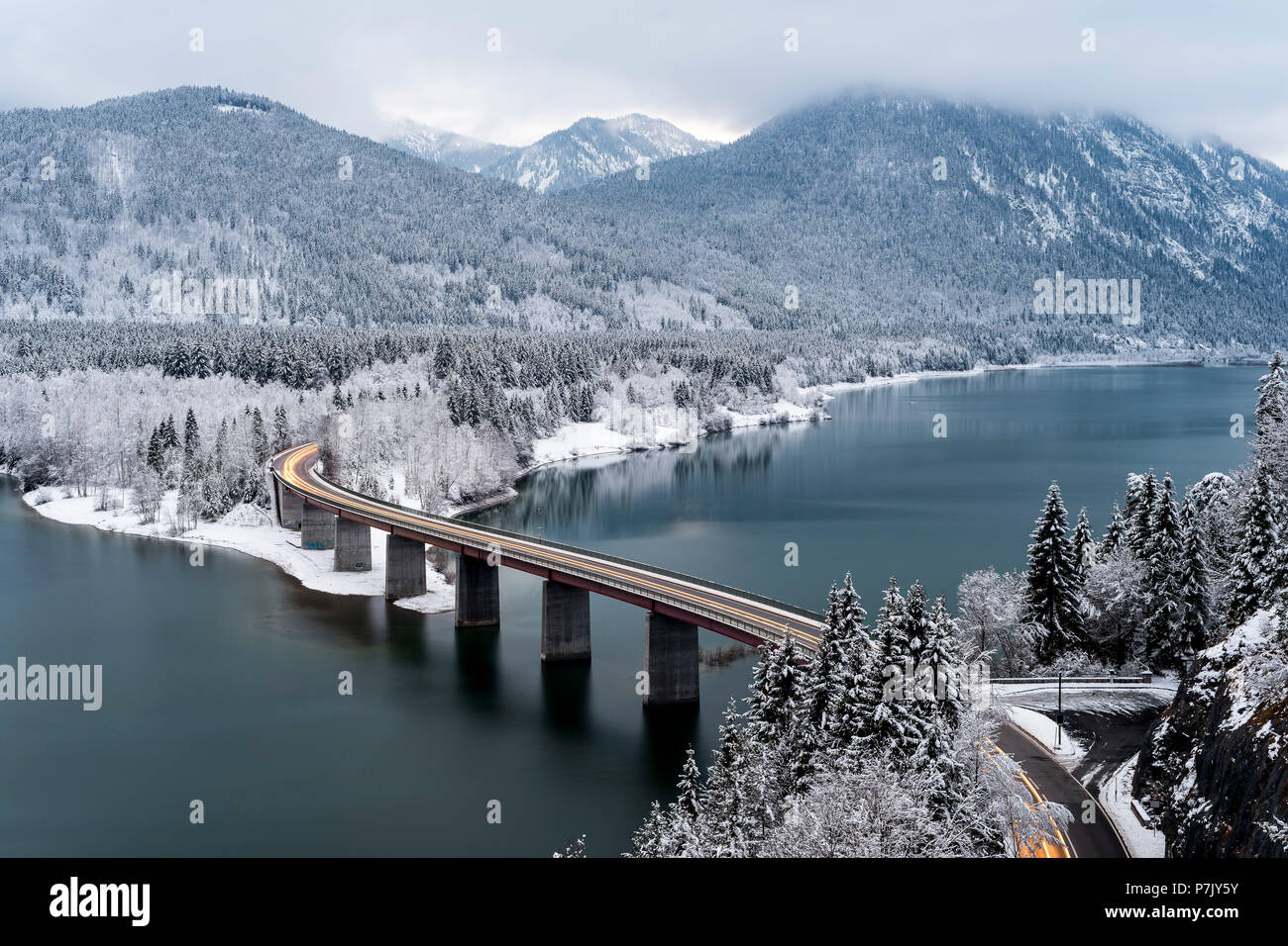 The bridge and federal highway over the Sylvenstein reservoir in ...