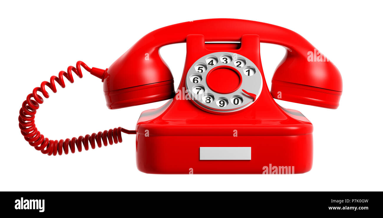 Red old retro telephone isolated cut out on white background. 3d ...