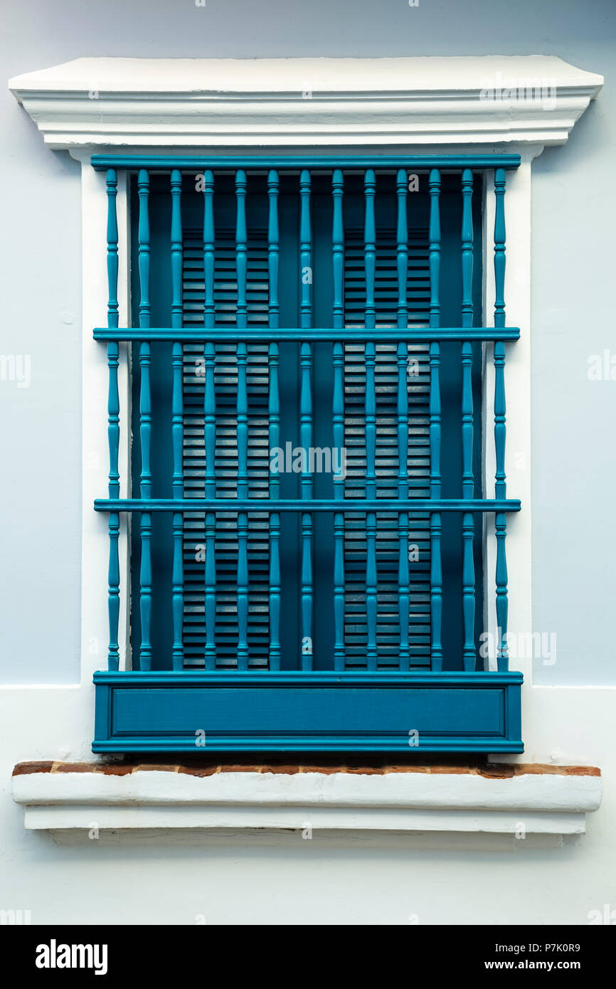 Spanish Colonial blue window, Old San Juan, Puerto Rico Stock Photo - Alamy