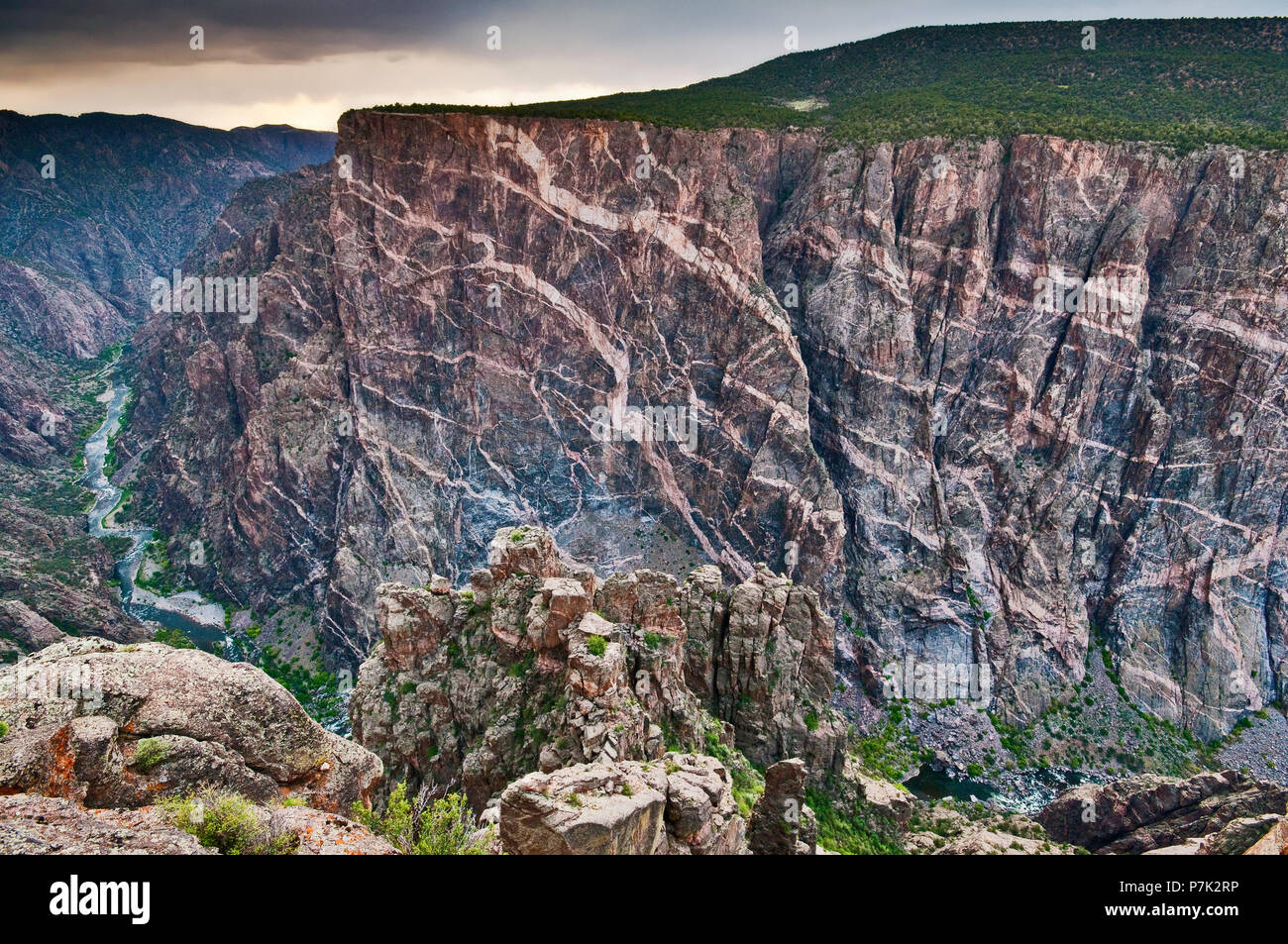 Stripes of pegmatite, light-colored granite, on Painted Wall from Cedar ...