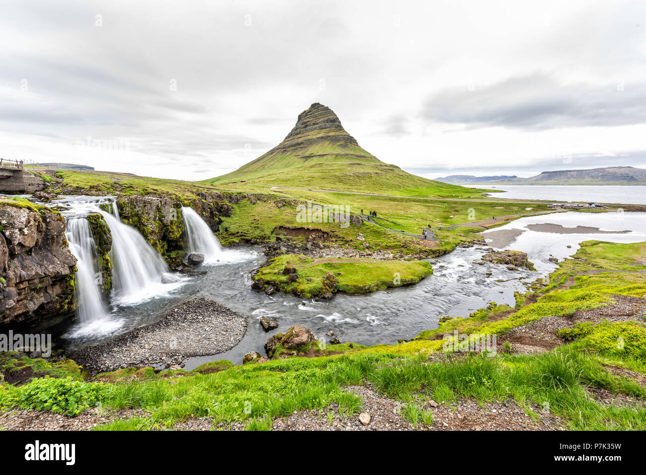 Landscape view of famous Kirkjufell Mountain and Waterfall landmark ...