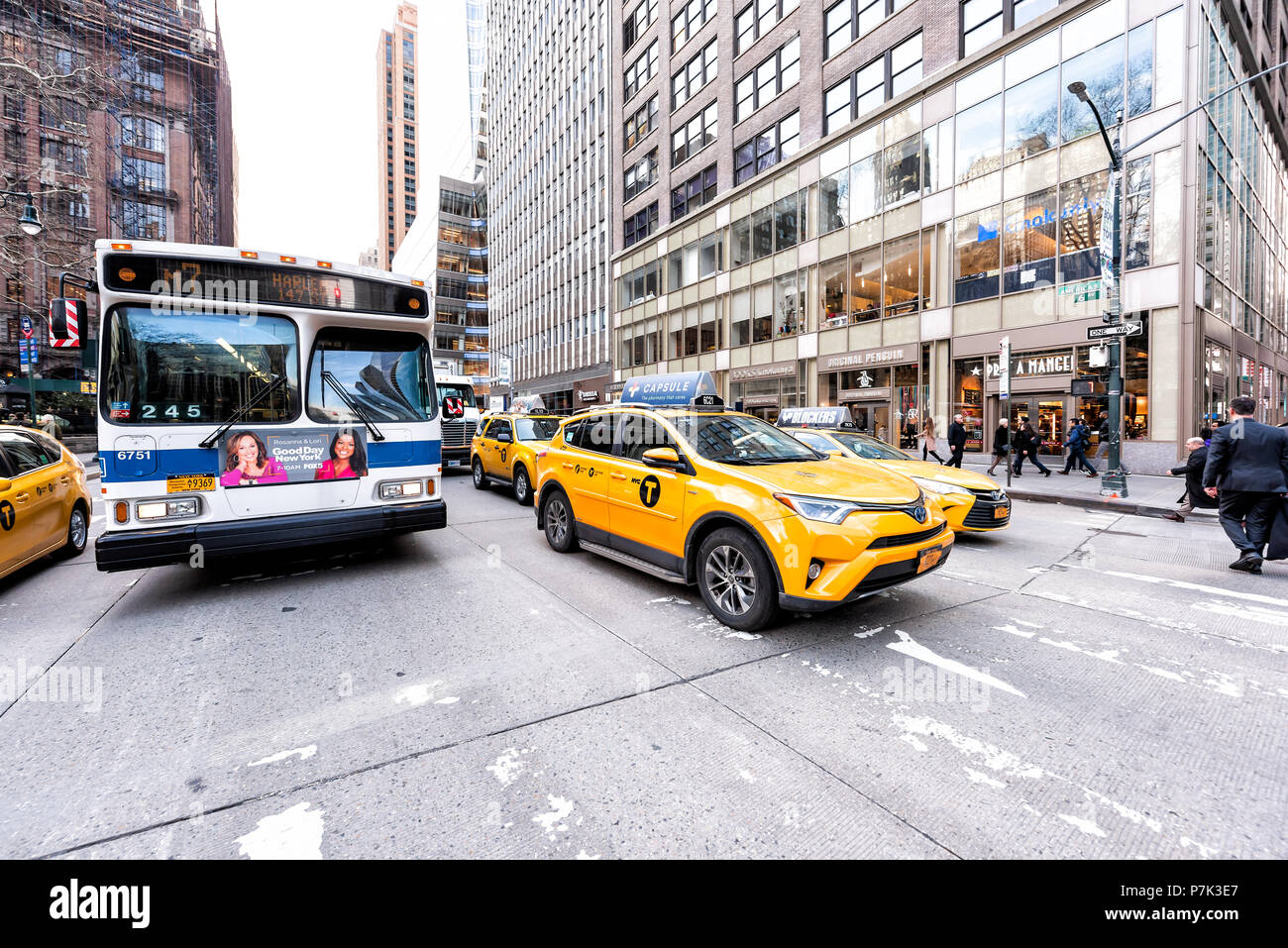 New York City, USA - April 6, 2018: Manhattan NYC buildings of midtown ...