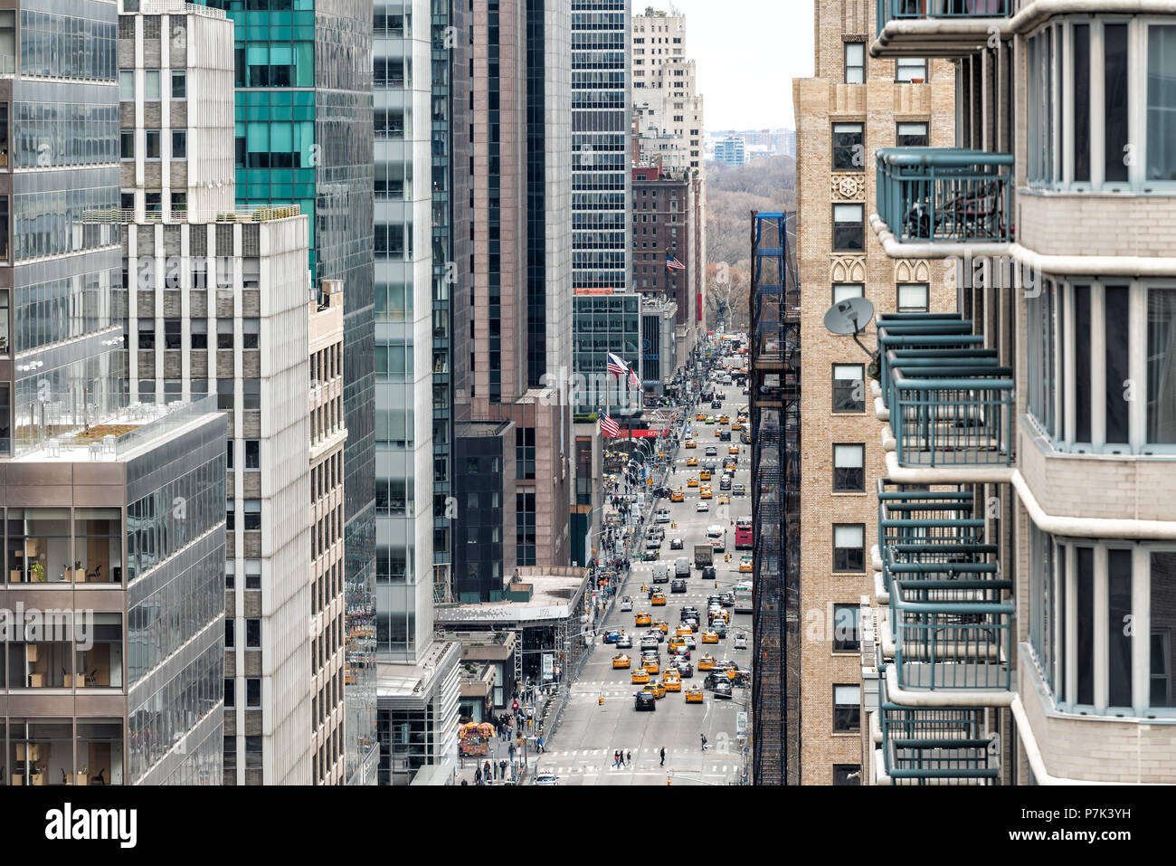 New York City, USA - April 7, 2018: Aerial view construction scaffold ...