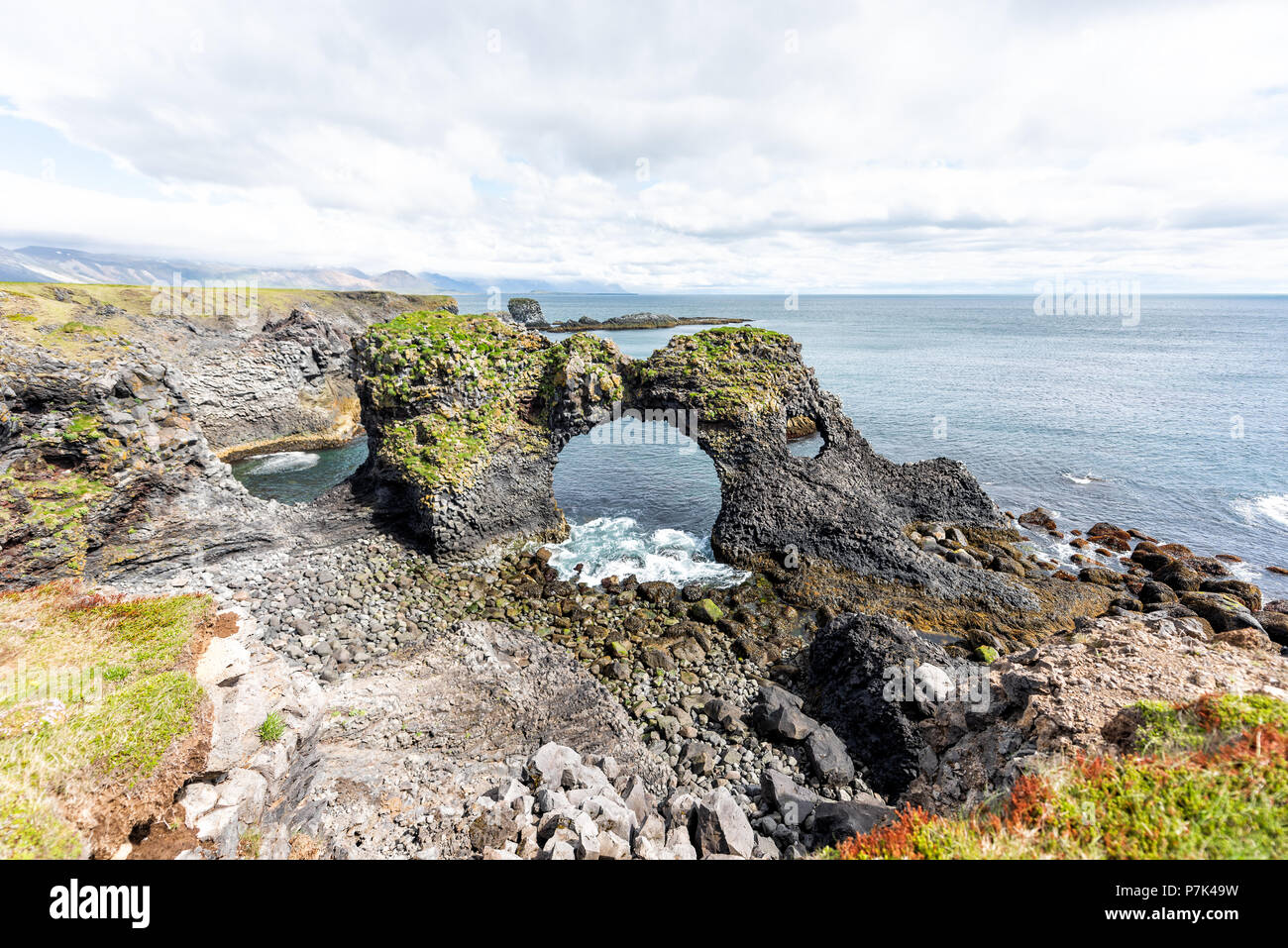 Landscape view of famous Gatklettur arch rock near Hellnar, National ...