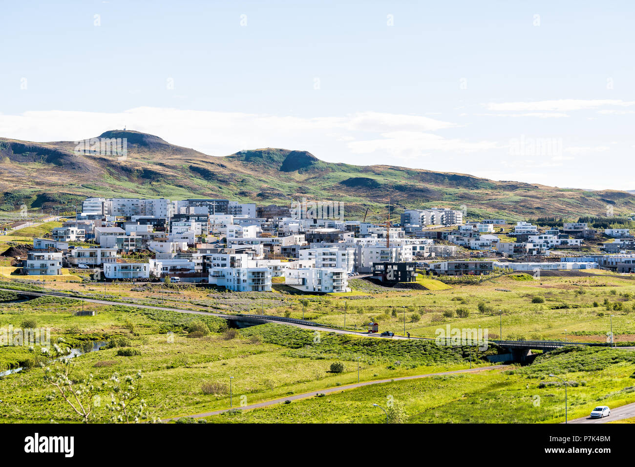 Aerial cityscape or skyline of modern suburbs residential neighborhood ...